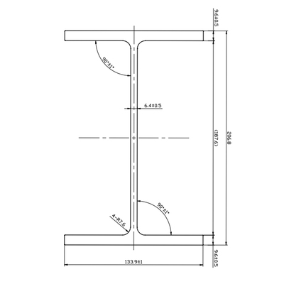工字铝206.8×133.9×9.6×6.4mm硬质工字铝高度206.8mm滑槽型材