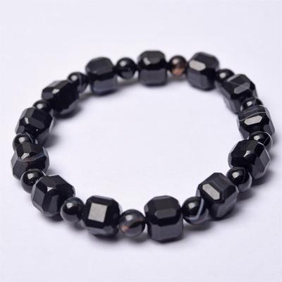 2026富宏珠宝 天然缠丝玛瑙黑条纹方糖手链钻切魔方diy饰品配件
