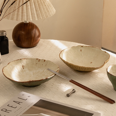 日式复古手工粗陶7.7英寸菜盘