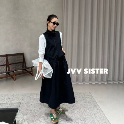 JVV十三行2026秋季新款休闲拼接长袖裙子假两件马甲连衣裙女91311