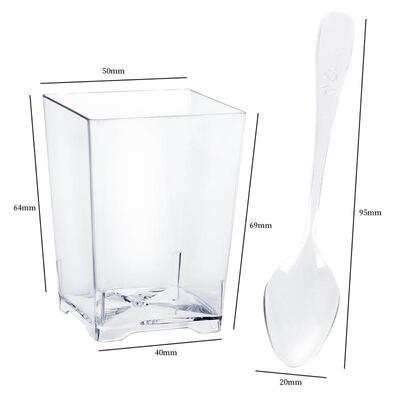 110ml慕斯杯方形杯4oz一次性PS塑料蛋糕甜品布丁杯加勺子套装定制