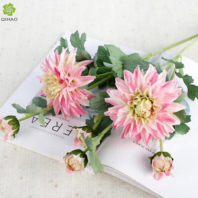 外贸新品家居塑料仿真3头大丽花 户外装饰花大丽菊道具仿真花定制