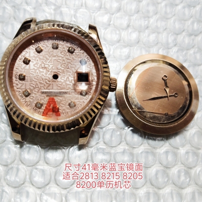 代劳玫瑰金表壳牙圈蓝宝41精日志钢壳装2813 8205 8215 8手表配件