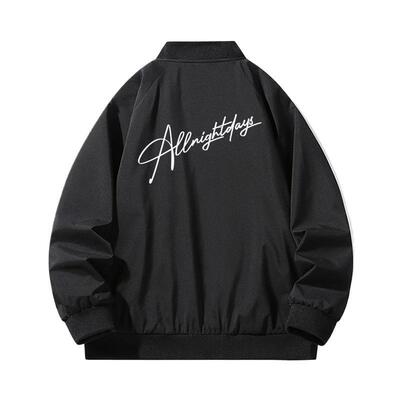 SMILE ISLAND 花体涂鸦字母印花棒球领宽松夹克