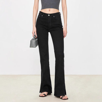 th ROW 意大利微弹牛仔微喇叭裤经典细长腿侧开叉显瘦高牛仔裤女