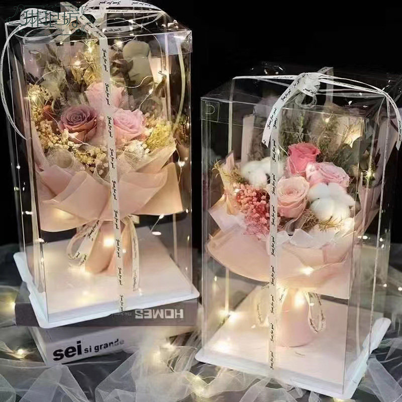 硬纸板PVC透视花盒鲜花蛋糕水果花束礼品盒花艺花篮礼盒8寸加高_虎窝淘