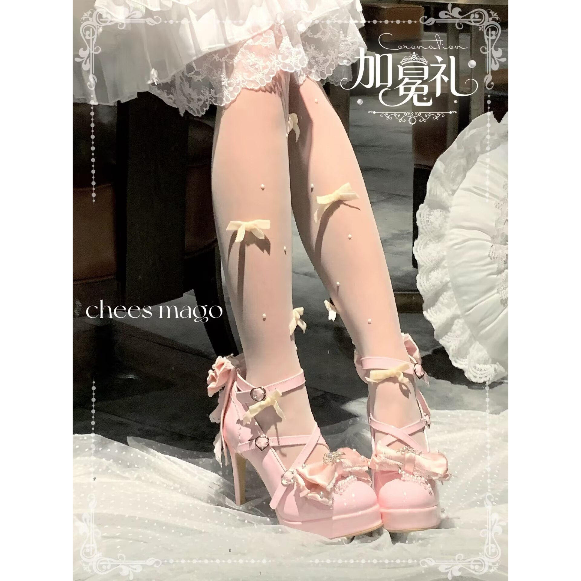 【现货】加冕礼芝士芒芒物语lolita蝴蝶结高跟花嫁lo鞋防水台女鞋