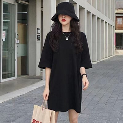 欧货大版下半身失踪t恤女中长款遮屁股宽松大码t恤裙高个子加长夏