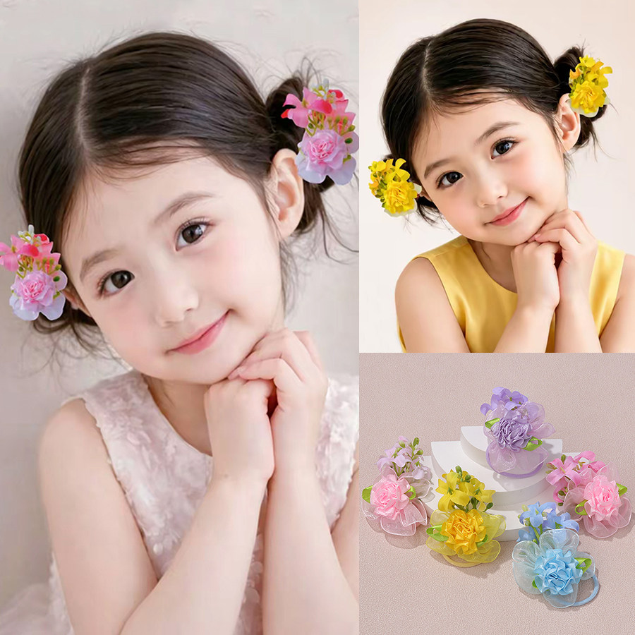 儿童花朵皮筋彩色高弹力表演头花扎辫子马尾氛围感发绳上学发饰