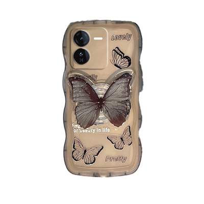 波浪边新款透明黑色蝴蝶适用vivoiQOOZ9手机壳iQOOZ9Turbo手环iq00Z9x带支架的iqooZ8女Z7气囊情侣z8x全包Z7i