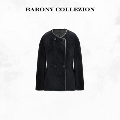 BARONY【86135】25-26新款精致圆领拉贡LACON双穿外套皮毛一体