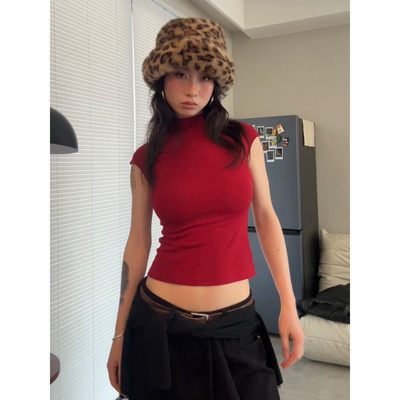 半高领弹力显瘦辣妹百搭短袖