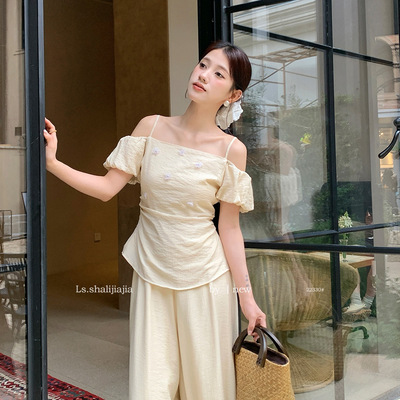 LS述致 法式气质立体装饰吊带纯色小衫2025夏季新品女装上衣