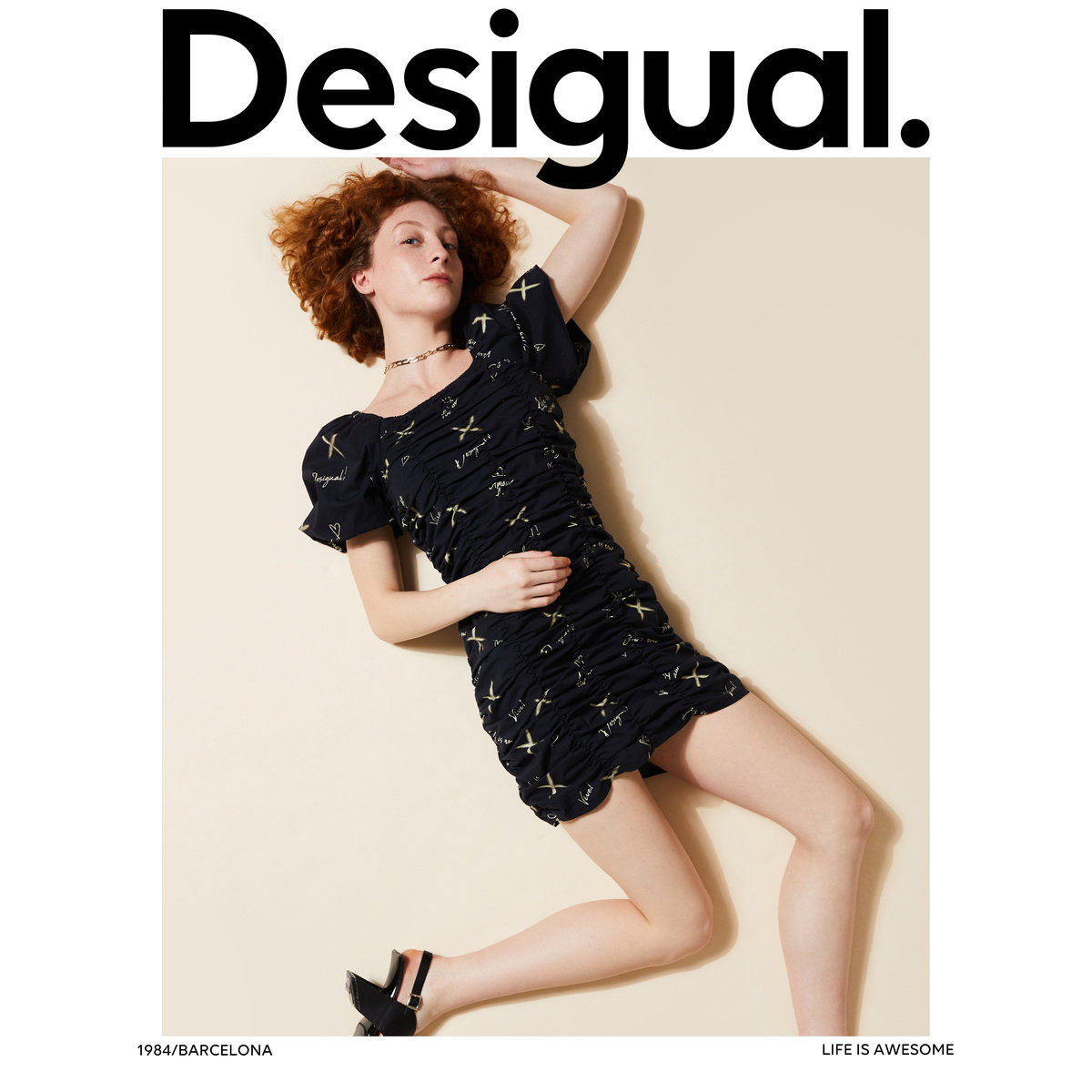 Desigual 修身弹力泡泡袖连衣裙
