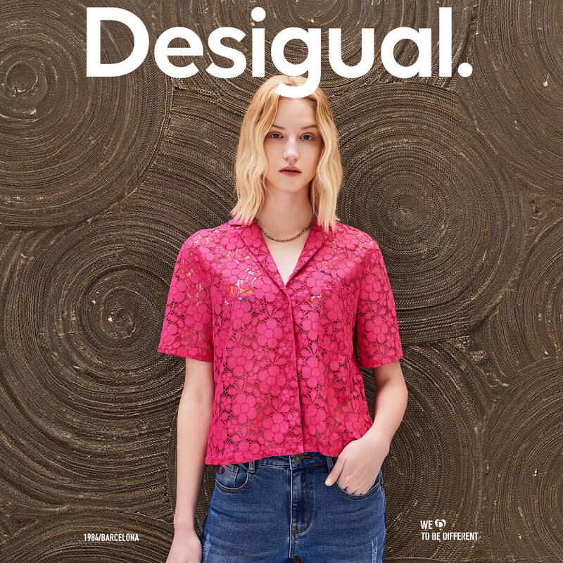Desigual 蕾丝时尚翻领短袖女士衬衫