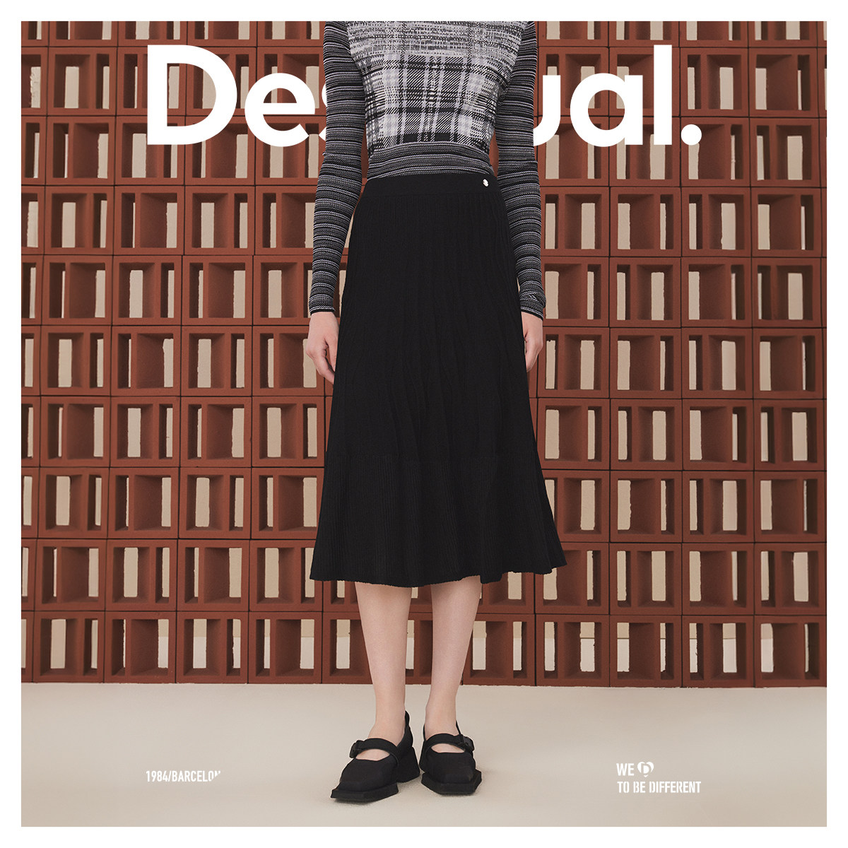 Desigual【西班牙时尚品牌】毛织A字摆弹力提花半截裙