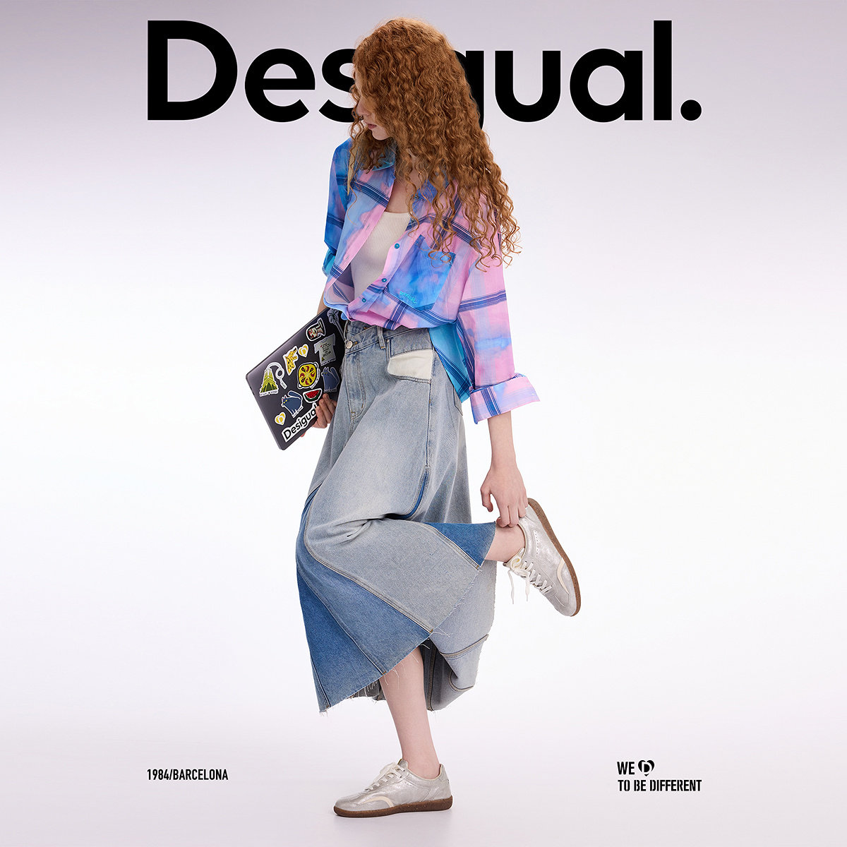Desigual【博主推荐】牛仔A字撞色水洗鱼尾裙半裙