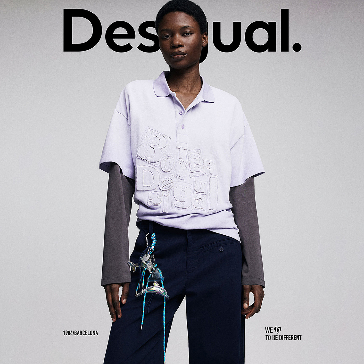 Desigual【BOTTER联名】假两件贴布字母绣花长袖T恤