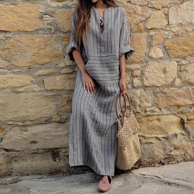 Cotton and linen yarn dyed striped long dress