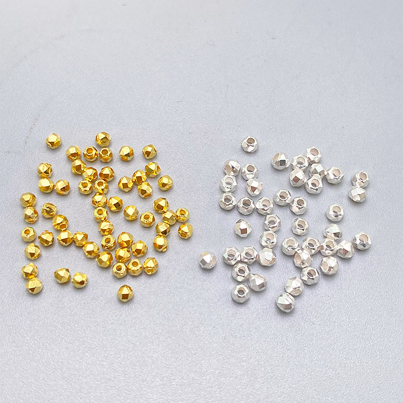 S925银素银碎银多面珠切面珠电镀手链项链隔珠diy饰品配件-天天券