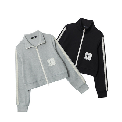 HeyHenry 美式贴布刺绣双拉链卫衣ins潮流新款宽松正肩短款外套女