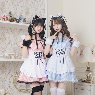 clearstone格子猫女仆粉蓝连衣裙