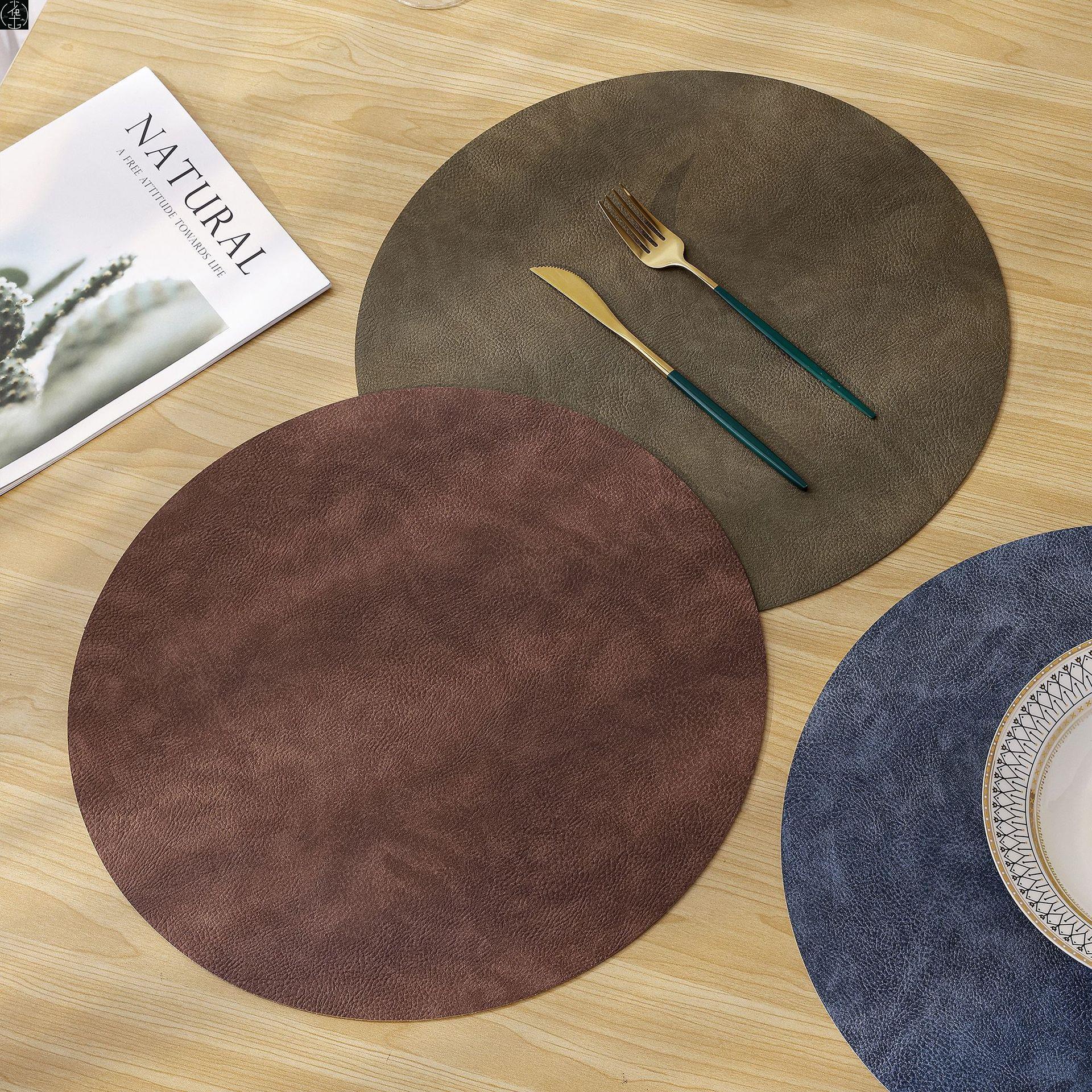 Retro lychee pattern PVC round cowhide pattern table mat餐垫