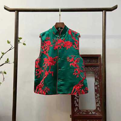 桑蚕丝库缎花枝相衬马夹新中式