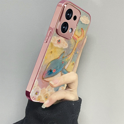 油画鲸鱼适用opporeno13手机壳reno12新款11oppofindx8x6x7ultra6防摔5k10pro+9男8女款7情侣3k12x套oppok9s