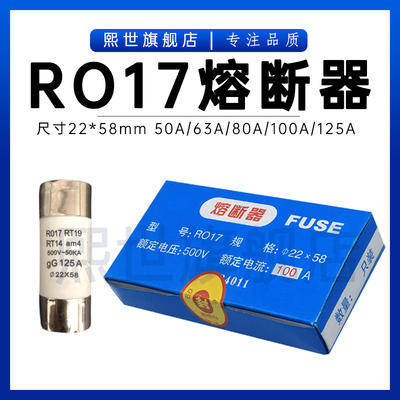 R017/RT19 22x58mm 500V陶瓷保险丝管熔断器熔芯63A 80A 100A125A