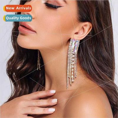 2023 Europe new earrings claw chain inlaid diamond rhineston