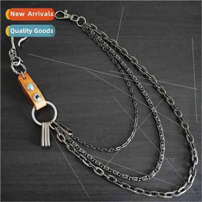 Punk hip-hop jeans work pants chain ins cowhide accessories