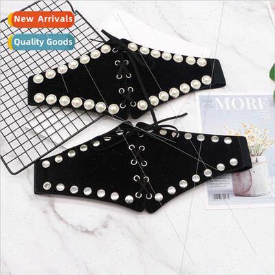 Waist tie rivets women ultra-wide fashion Europe court waist