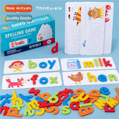 Wooden spelling word game children 26 letters alphabet spell
