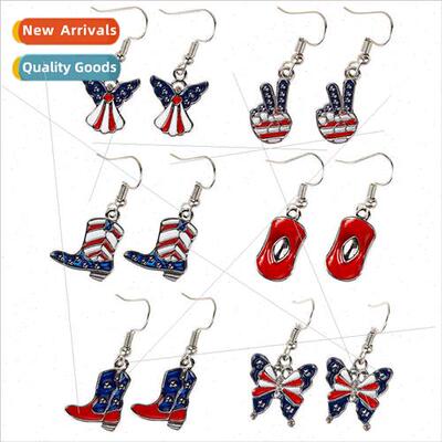 American Independence Day Earrings Flag Red Blue Whe Drop Ea