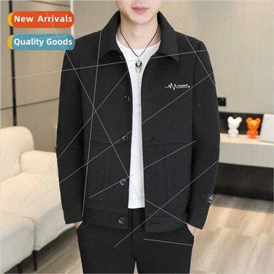 Autumn winter lapel jacket men Korean  Slim plump handsome l