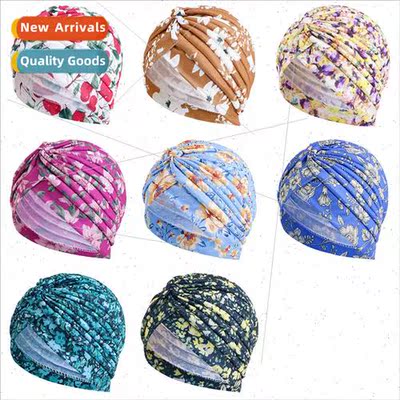 Europe Uned States popular printing pleated turban cap sleep