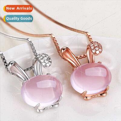 Hibiscus Stone Rabb Necklace Women  Fashion Drilling Pink Cr