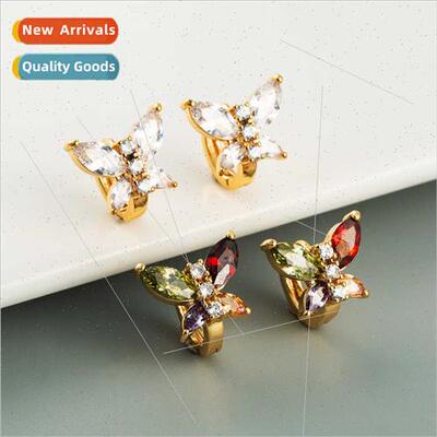 Korea new copper gold-plated inlaid color zirconia butterfly