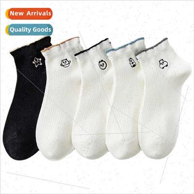 Socks Women Summer New Black Whe Cartoon Embroidery Lace Sho