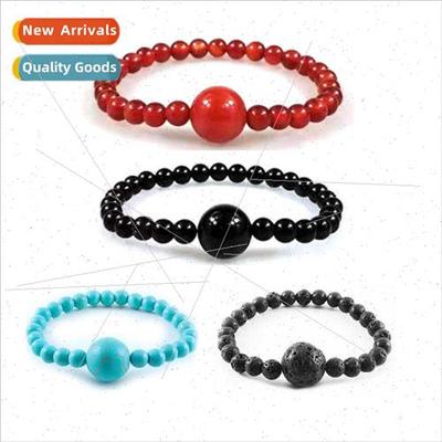 6mm Volcanic Black Onyx Blue Turquoise Red Onyx Bracelet wh