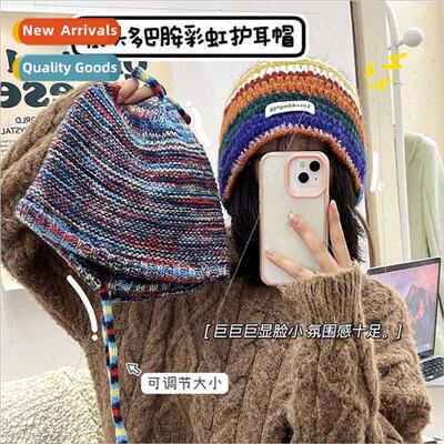 Autumn winter knting sourcing wool cap rainbow stripes outdo