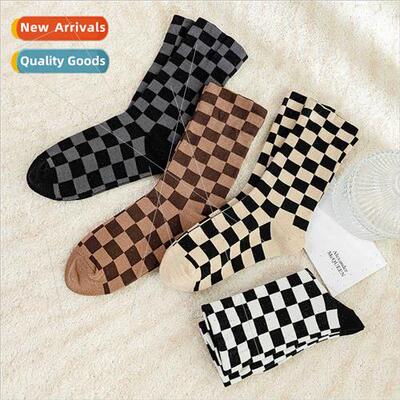 Autumn winter new checkerboard socks women ttle Red Book nd