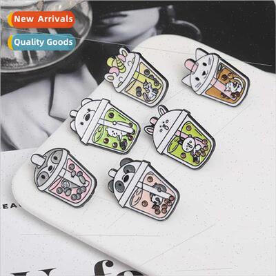 Cute pearl milk tea brooch summer anti-glare panda rabb anim