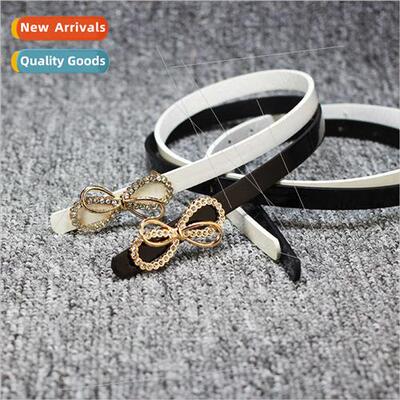 Bow Plate Buckle Sweet Spaghetti Belt Women Patent Leather S