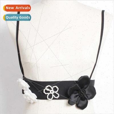 Shirt Decoration Sling Waistcoat Black Female Elegant Flower