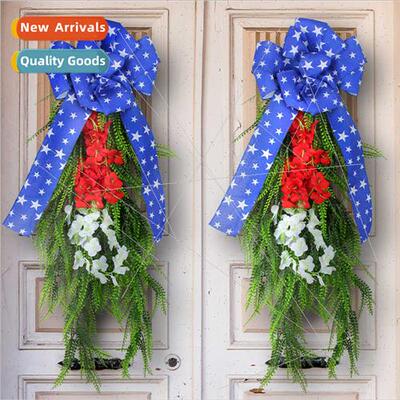 Independence Day wreath door hanging holiday bow rattan circ