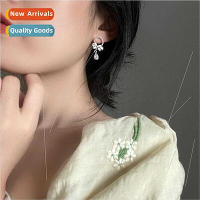 Rhinestone bow earrings female niche sense earrings atmosphe