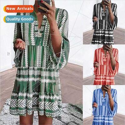 2021 Digal Printed Striped Dress Five Colors Eight zes
