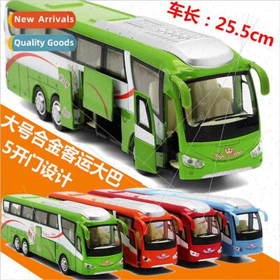 Large tourist bus alloy model five open door back to ce ligh